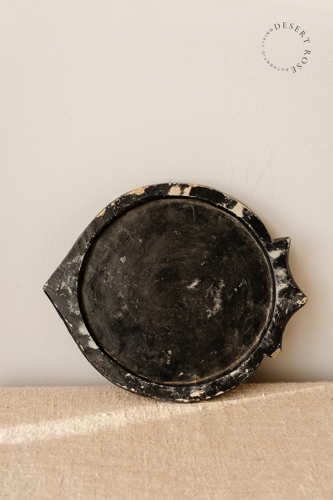 Indian Round Stone Tray Black, Vintage Plateau Bajot, Earthenware Decor ...
