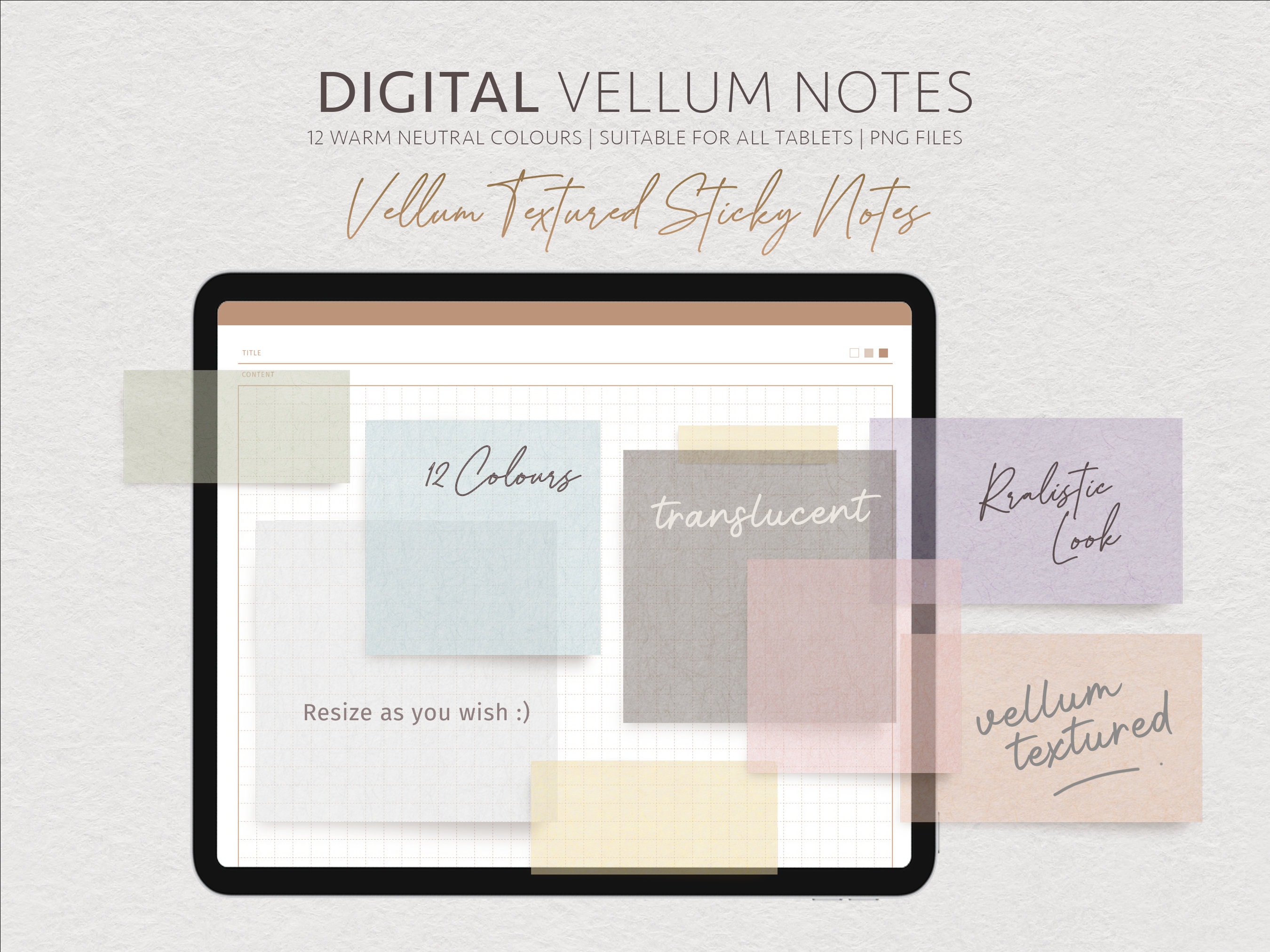 Warm Neutral Vellum Digital Sticky Notes Goodnotes Translucent Post It ...