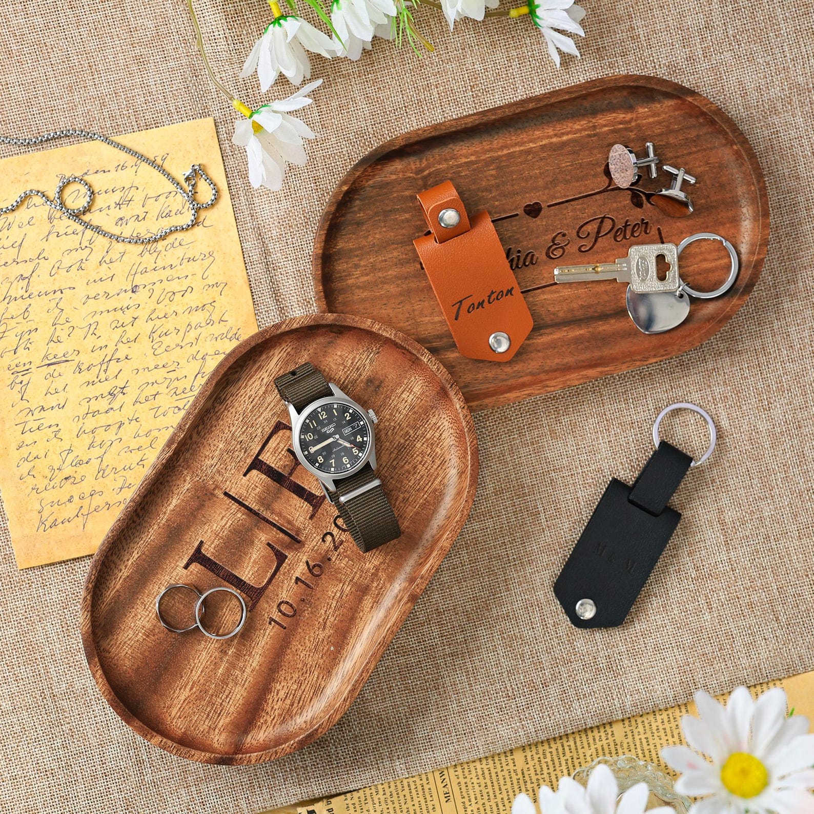 Personalized Engraved Wooden Tray, Custom Name Oval Wooden Jewelry Tray ...