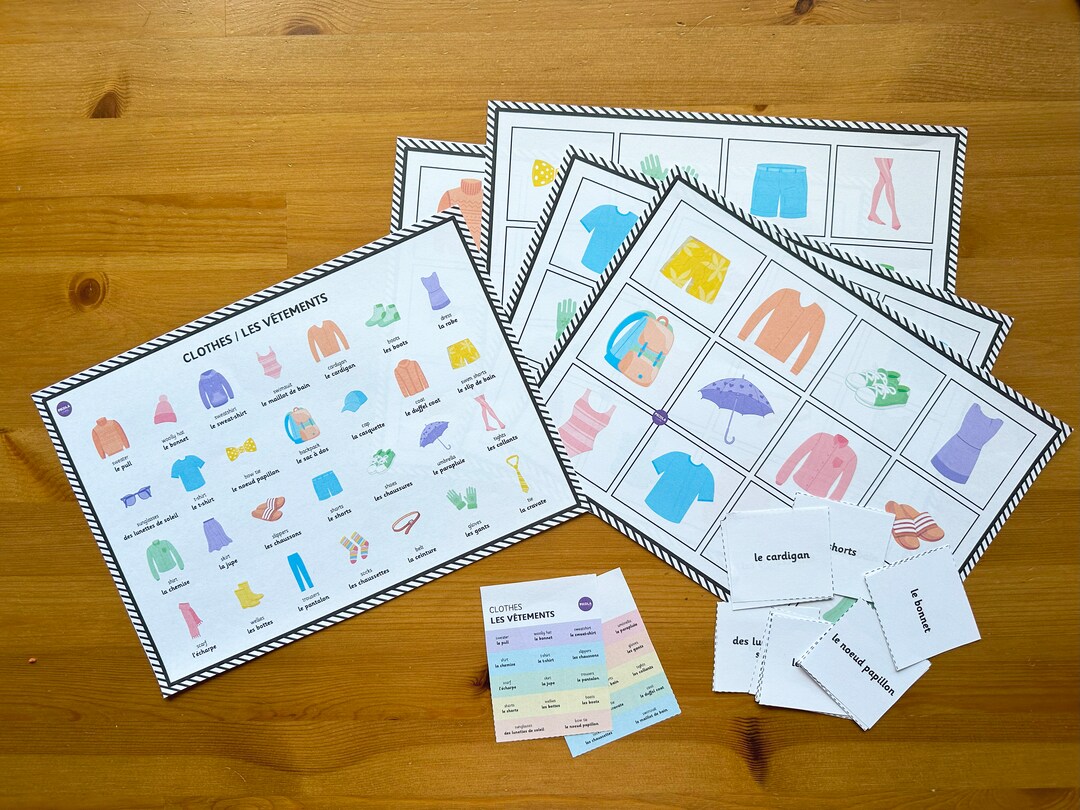 French Clothes Word Mat, Word Flashcards, Game Mat, Printable Digital ...