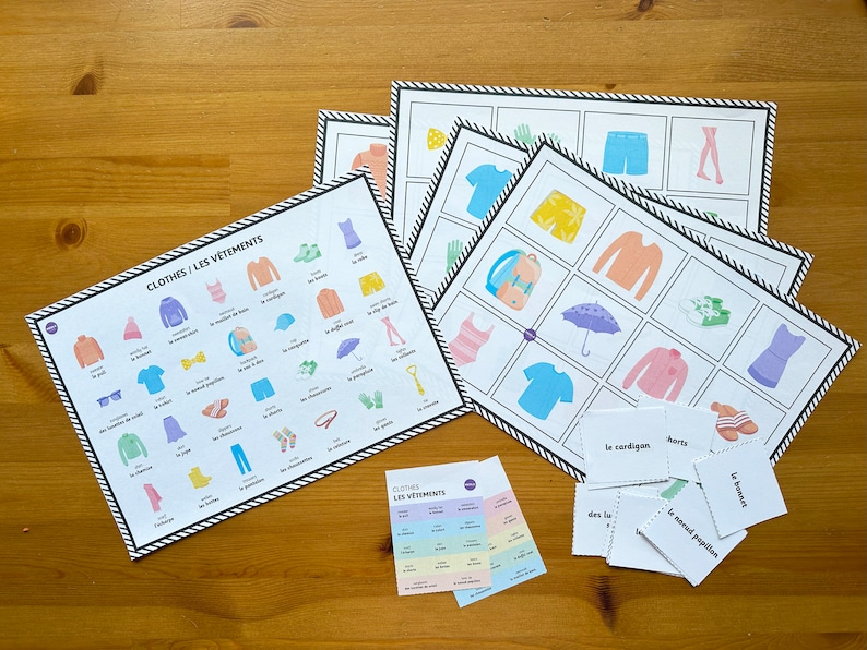 French Clothes Word Mat, Word Flashcards, Game Mat, Printable Digital ...