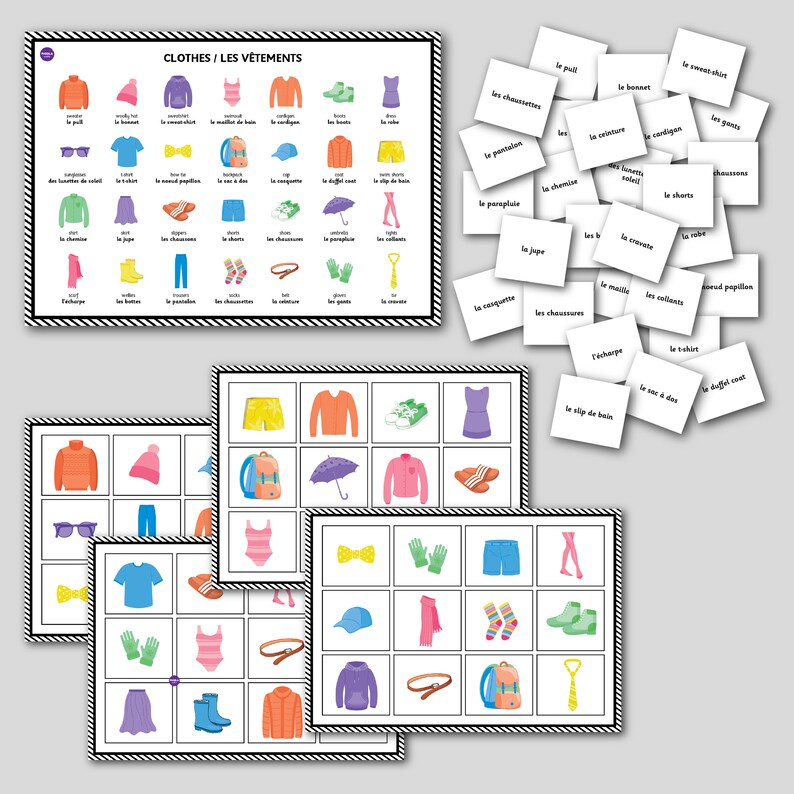 French Clothes Word Mat, Word Flashcards, Game Mat, Printable Digital ...