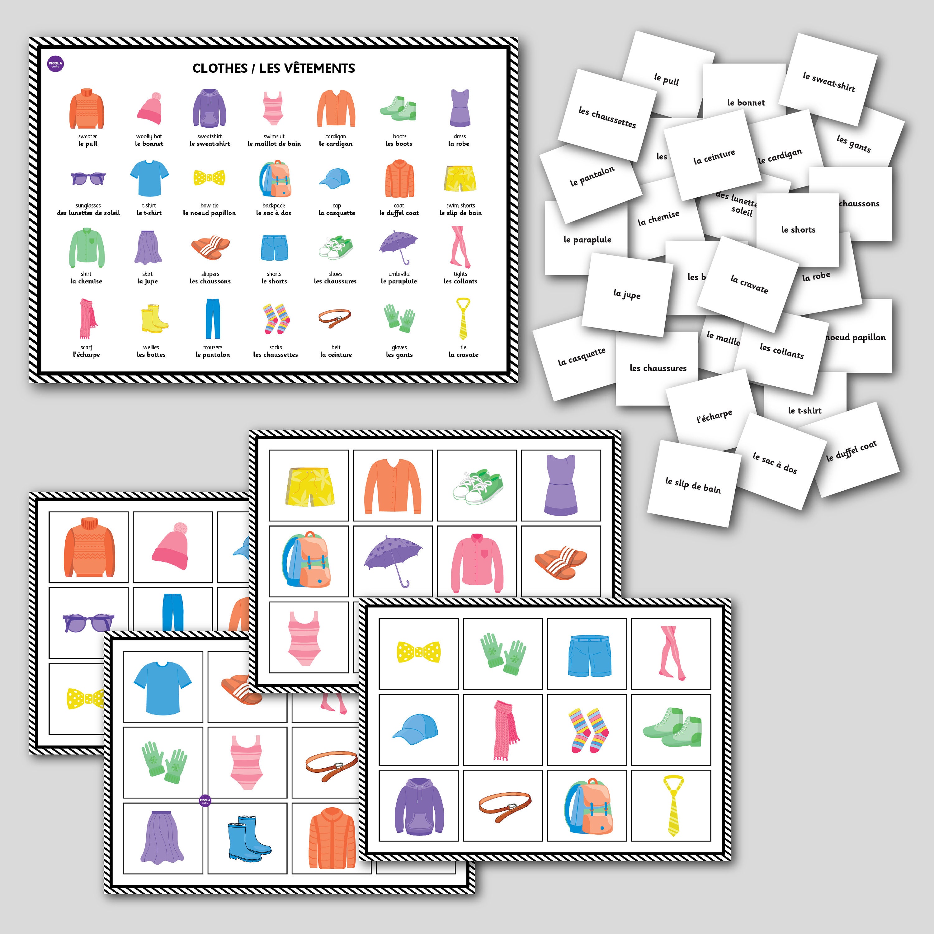 French Clothes Word Mat, Word Flashcards, Game Mat, Printable Digital ...