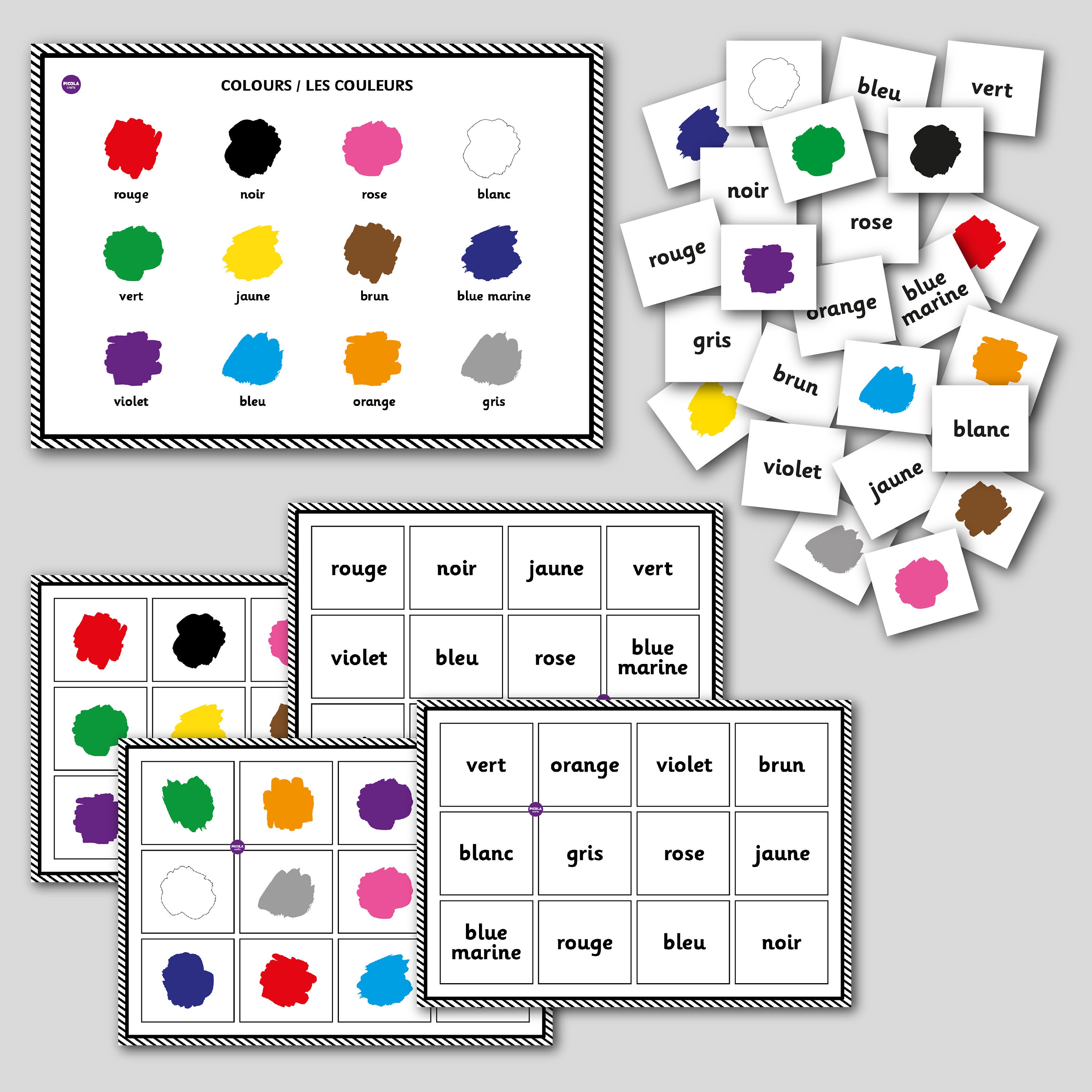 French Colours Word Mat, Word Flashcards, Game Mats, Printable Digital ...