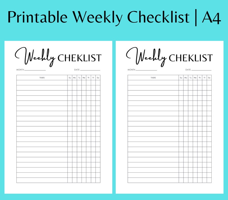 2022 Weekly Checklist Printable, Weekly to Do List, Checklist Template ...