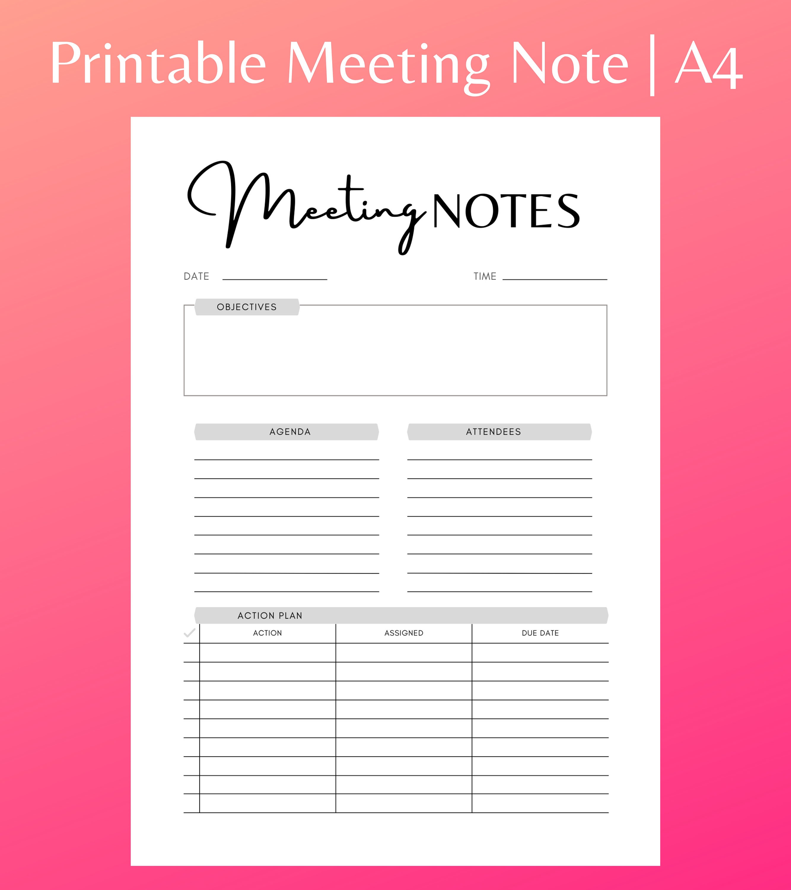Meeting Notes Printable, Meeting Notes Template, Meeting Planner ...