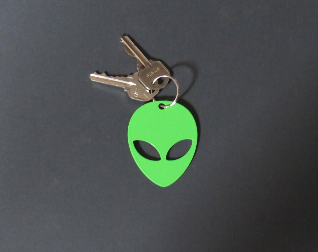 Alien Head Metal Extraterrestrial Keychain, Powder Coated, Stainless ...