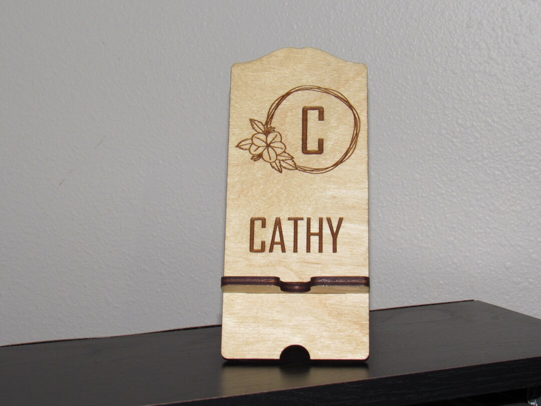 Cell Phone Stand, Wooden, Laser Engraved, Personalized, Monogram, Phone ...