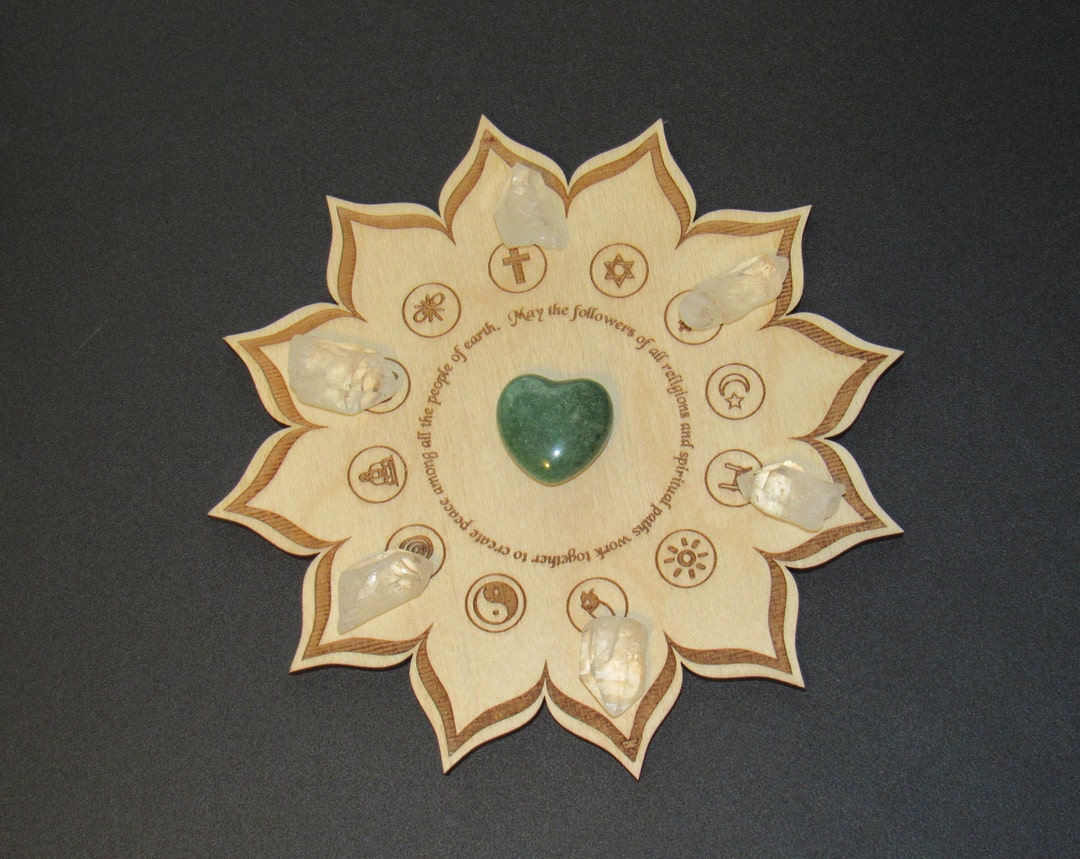 World Peace Reiki Crystal Grid, Wooden, Laser Engraved, Spiritual ...