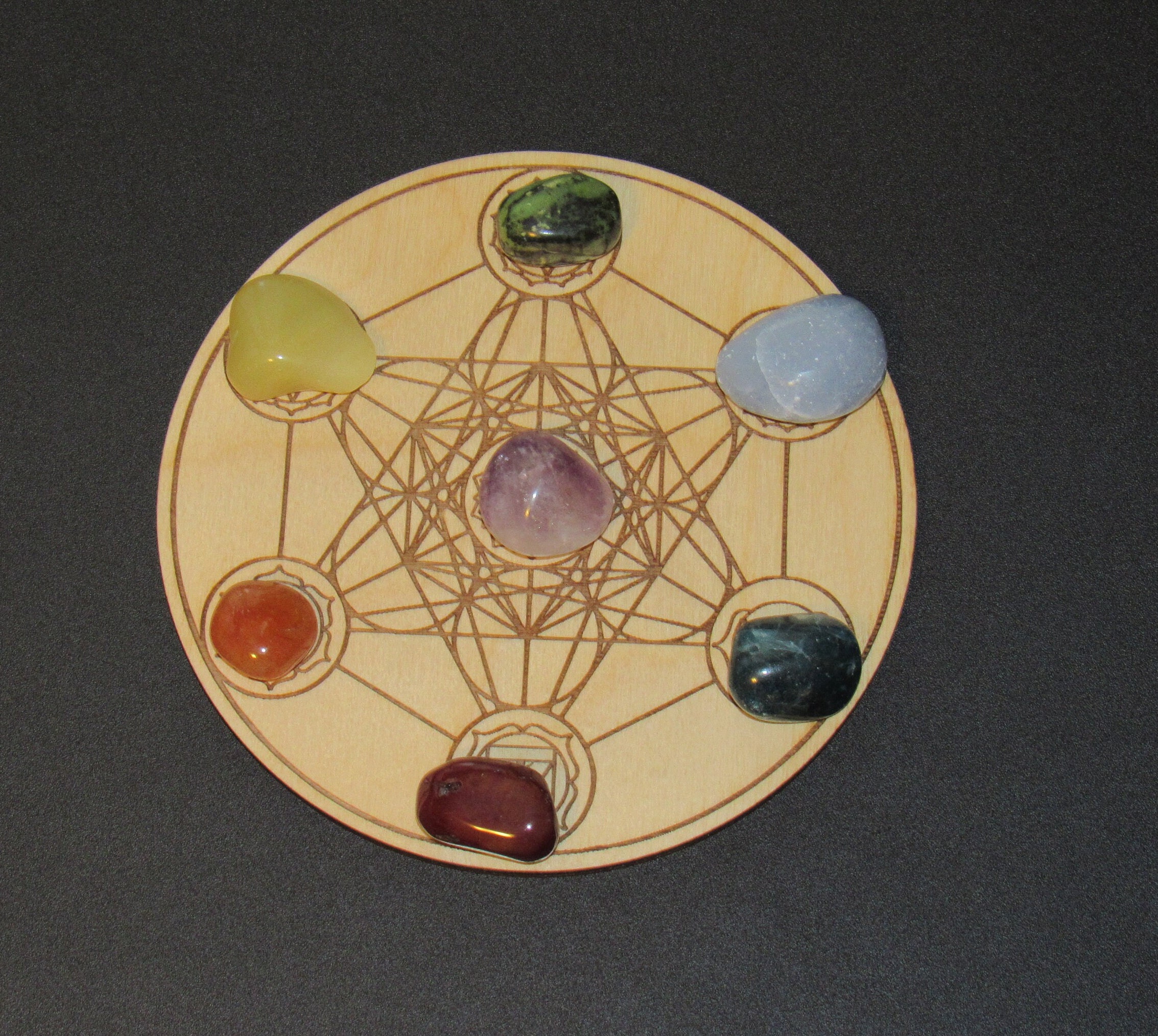 Merkaba Metatron's Cube Chakras Crystal Grid, Wooden, Laser Engraved ...