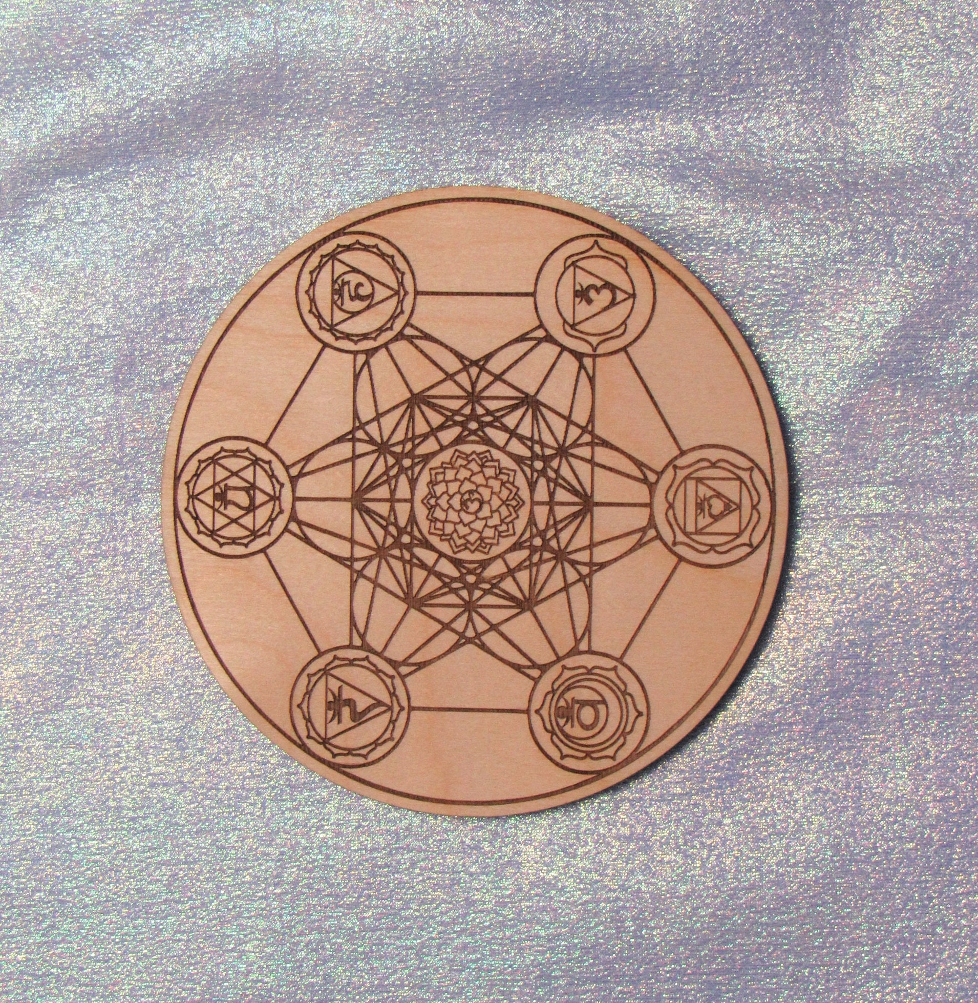 Merkaba Metatron's Cube Chakras Crystal Grid, Wooden, Laser Engraved ...