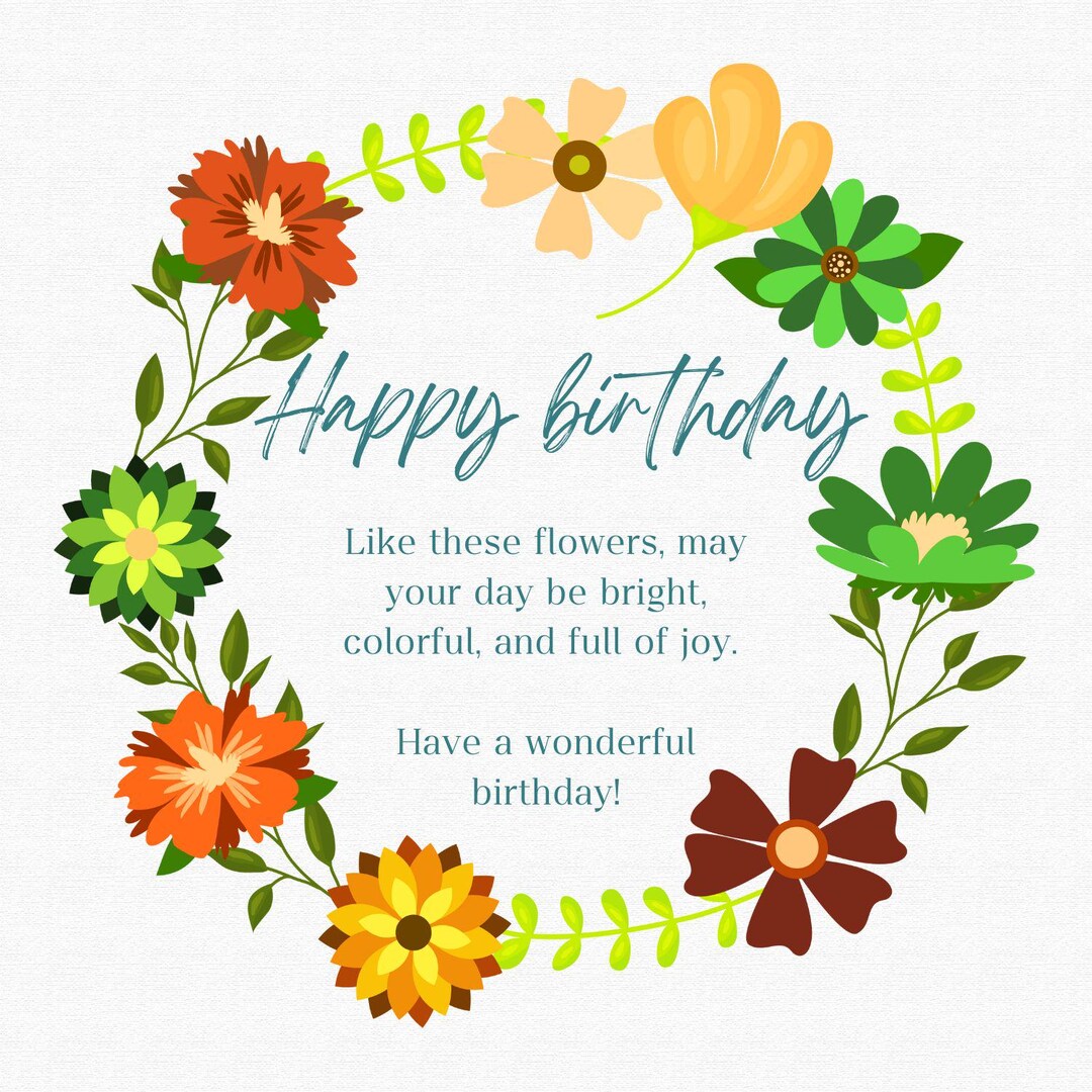 Square Floral Birthday Card - Digital Happy Birthday Card With Flower ...