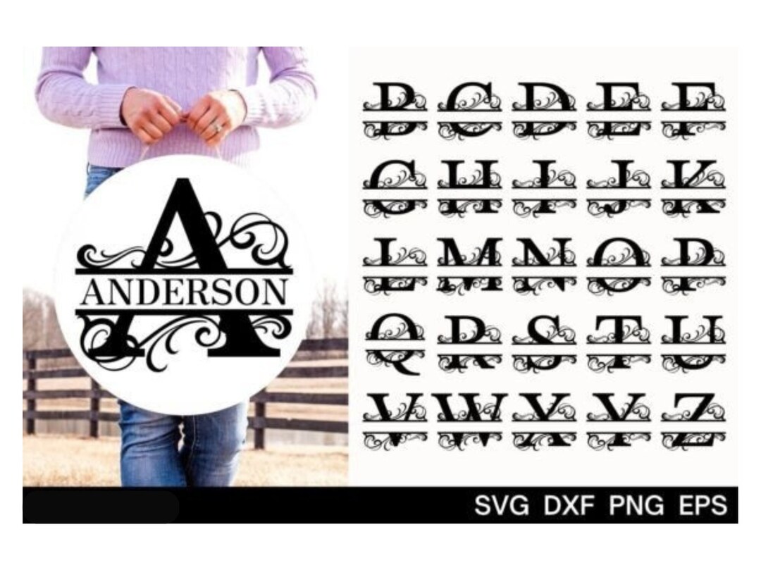 Split Monogram Font Alphabet SVG Regal Script Initial Designs Svg, Dxf ...