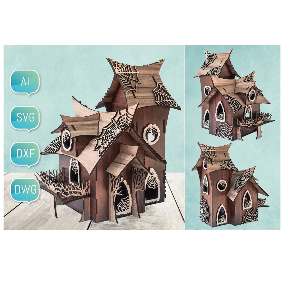 3D Haunted House Laser Cut Files Halloween SVG Glowforge CNC DXF - Etsy