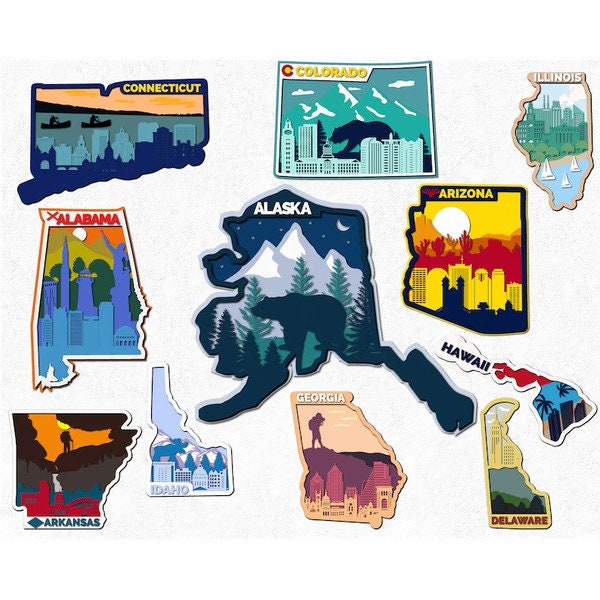 50 American States United States Map DIY Project Laser Cut Files Bundle ...