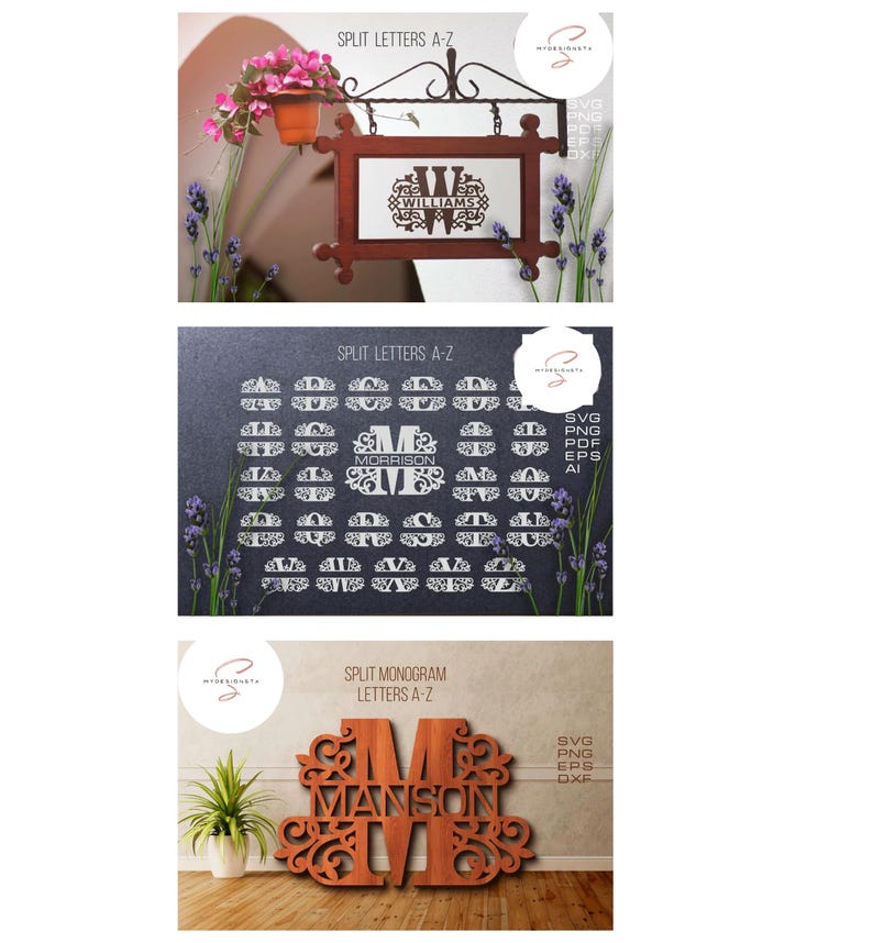 Alphabet Split Monogram SVG Laser Cut Family Name - Etsy