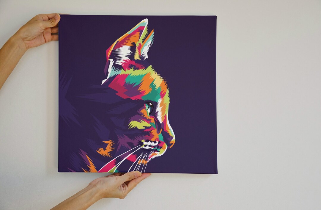 Cat Painting Wall Art Bedroom Wall Decor Colorful Cat - Etsy