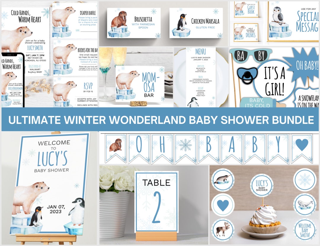 Winter Wonderland Baby Shower Bundle Winter Themed Invitations, Books ...