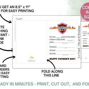 Sports Dad Father's Day Card Printable Draft Selection Card for ...