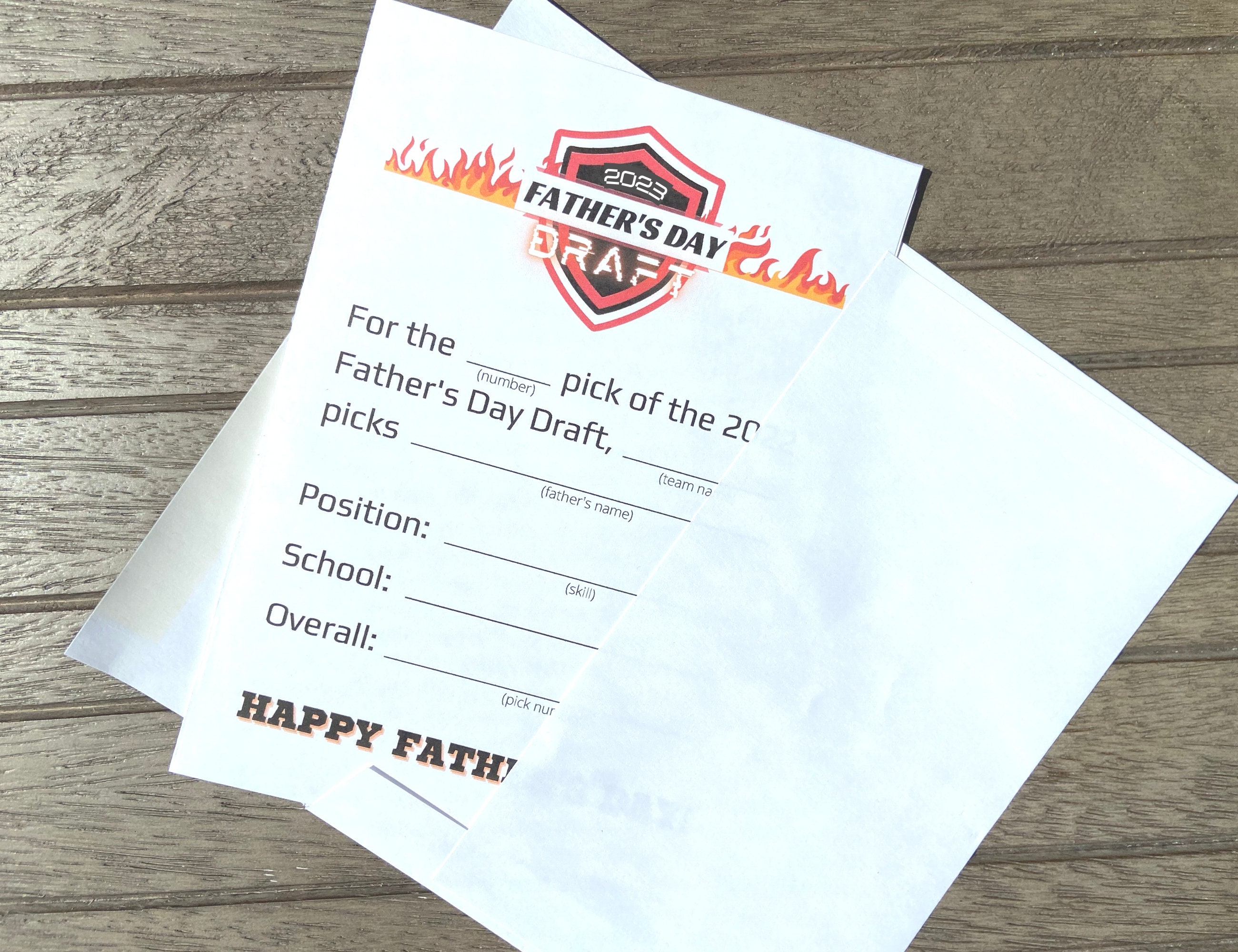 Sports Dad Father's Day Card Printable Draft Selection Card for ...