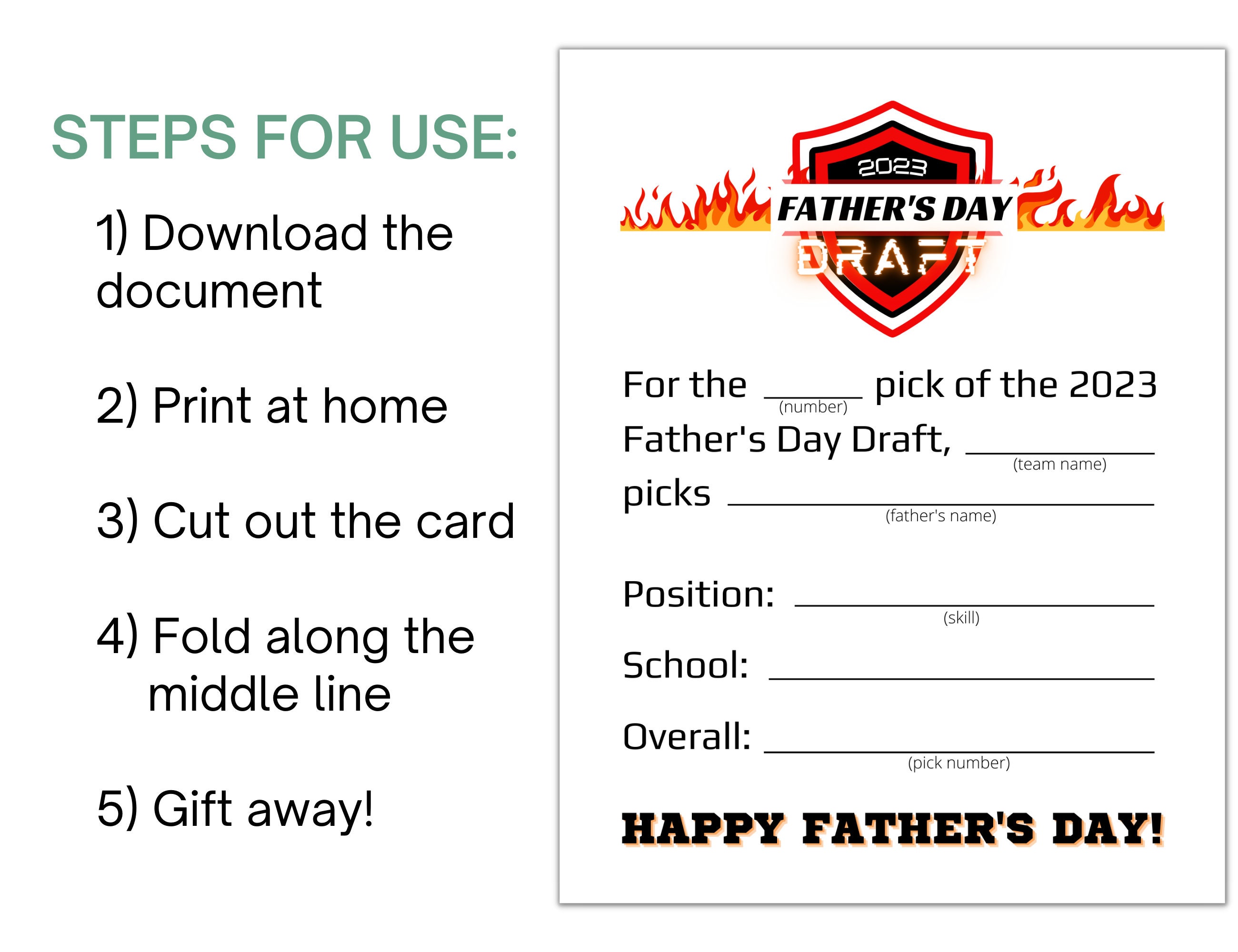 Sports Dad Father's Day Card Printable Draft Selection Card for ...