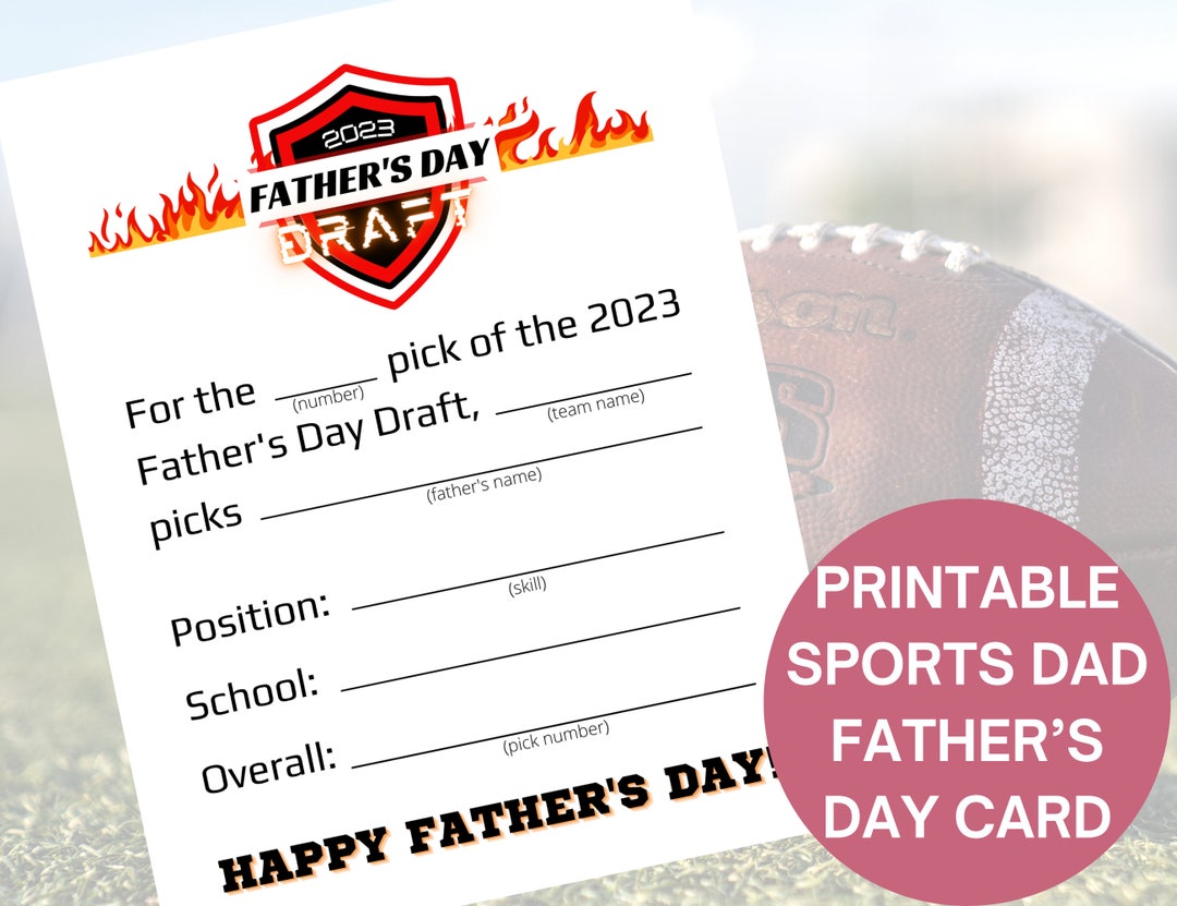 Sports Dad Father's Day Card Printable Draft Selection Card for ...