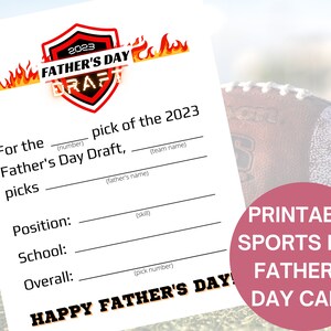 Sports Dad Father's Day Card Printable Draft Selection Card for ...