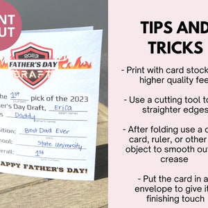 Sports Dad Father's Day Card Printable Draft Selection Card for ...