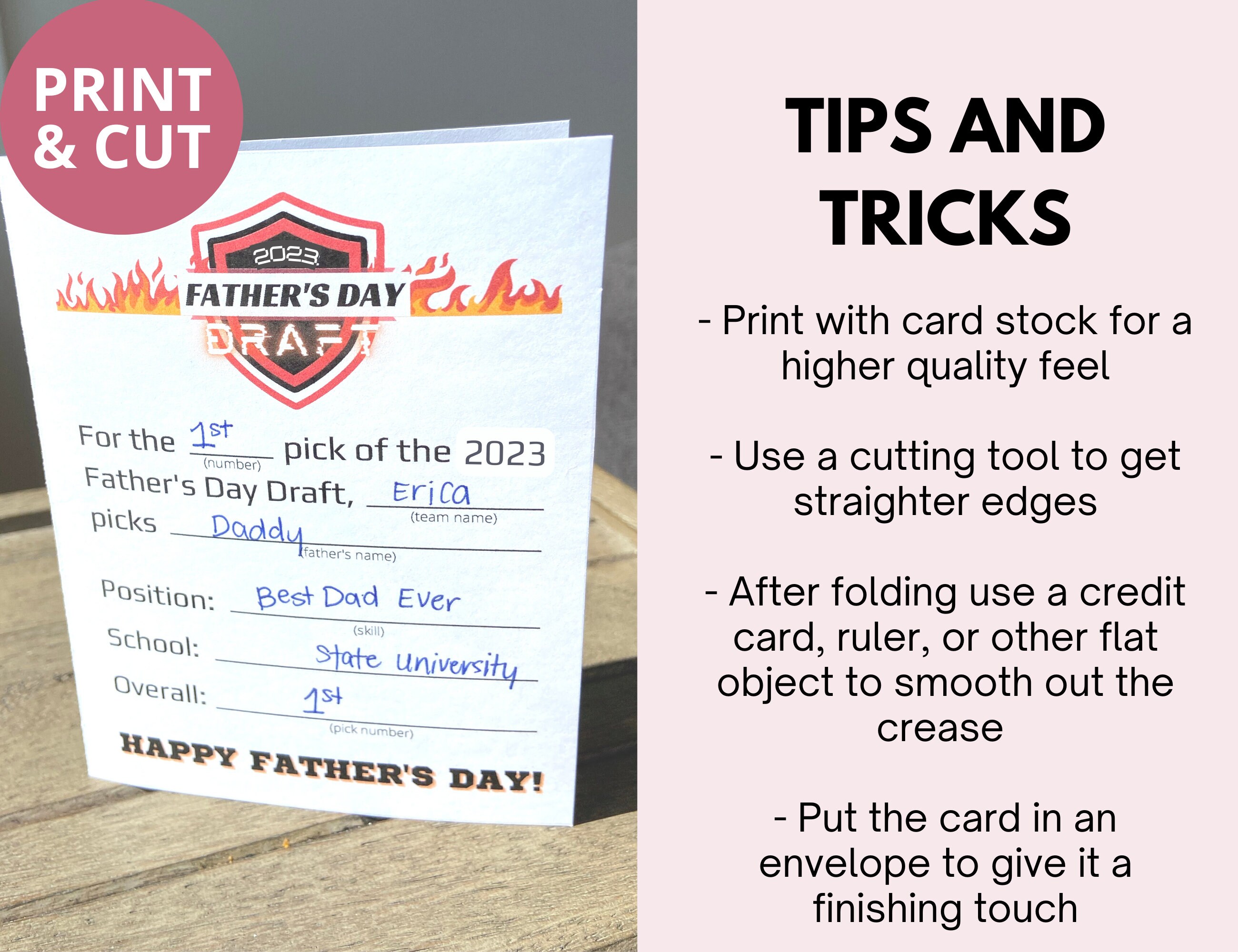 Sports Dad Father's Day Card Printable Draft Selection Card for ...