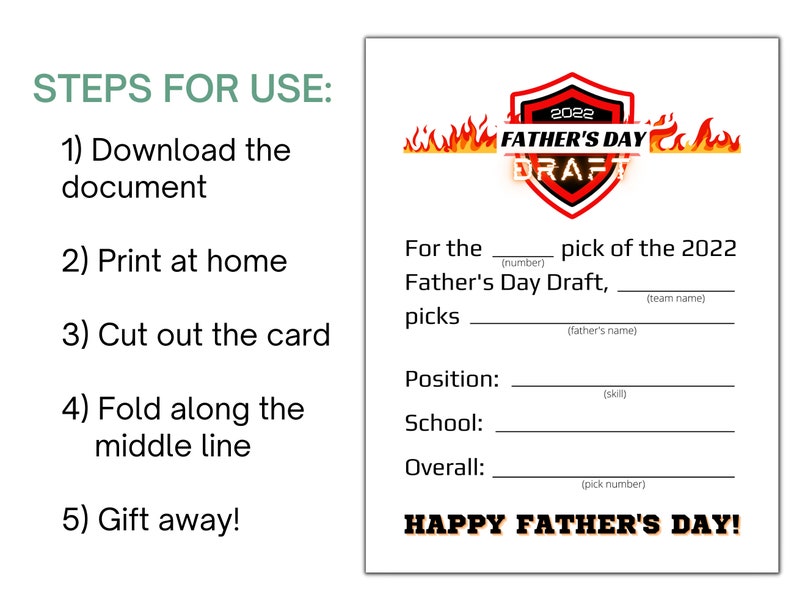 Sports Dad Father's Day Card Printable Draft Selection - Etsy