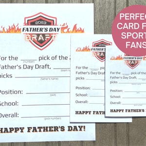 Sports Dad Father's Day Card Printable Draft Selection Card for ...