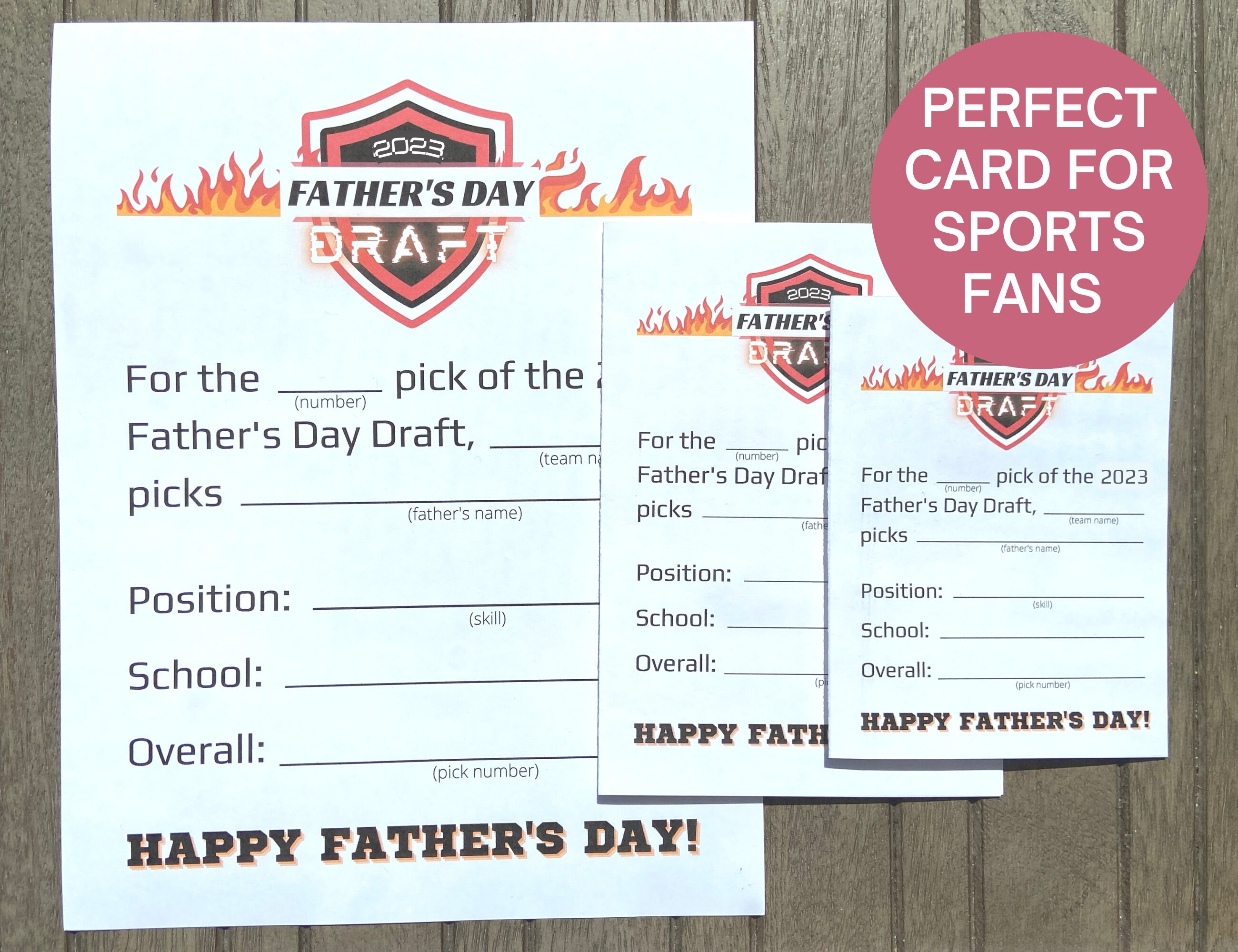 Sports Dad Father's Day Card Printable Draft Selection Card for ...