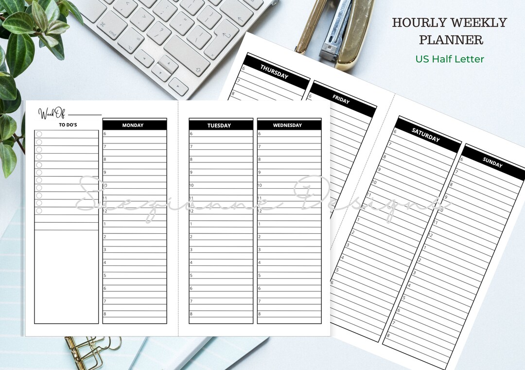 Printable | Hourly Weekly Planner | Two Page Schedule - Etsy