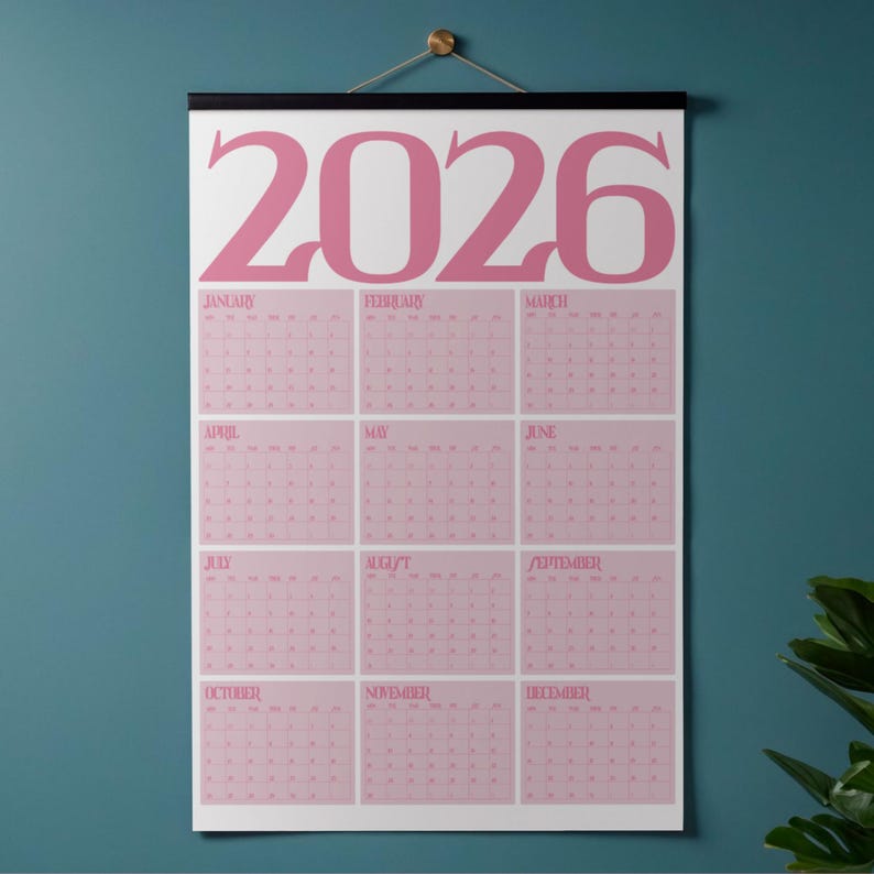 2026 Yearly Calendar Printable, A3 Pink Monday Start (PDF Download) - Etsy