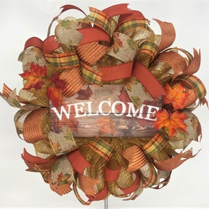 Welcome Fall Wreath, Fall Leaves Wreath, Welcome Wreath, Fall Door ...