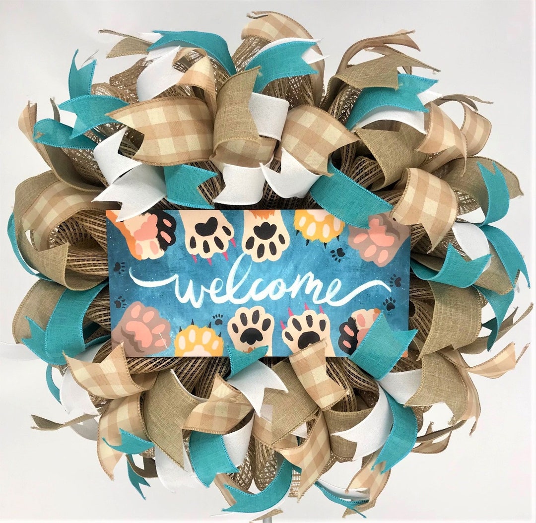 Cat Wreath, Welcome Wreath, Cat Door Wreath, Welcome Door Wreath, Cat ...