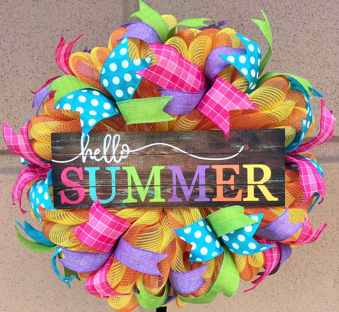 Hello Summer Wreath, Summer Wreath, Front Door Wreath, Colorful Summer ...