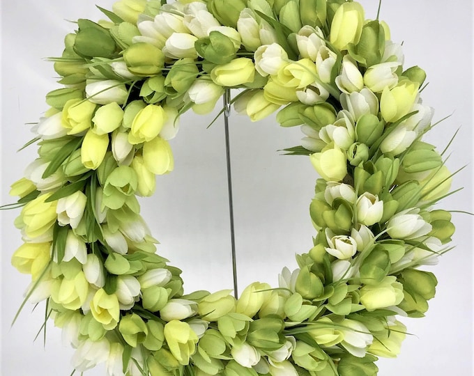 Spring Tulip Wreath for Front Door, Easter Wreath, Slim Wreath, Tulip ...