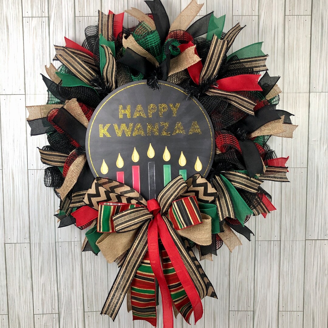 Kwanzaa Wreath for Front Door, Happy Kwanzaa Wreath, Red Black and ...