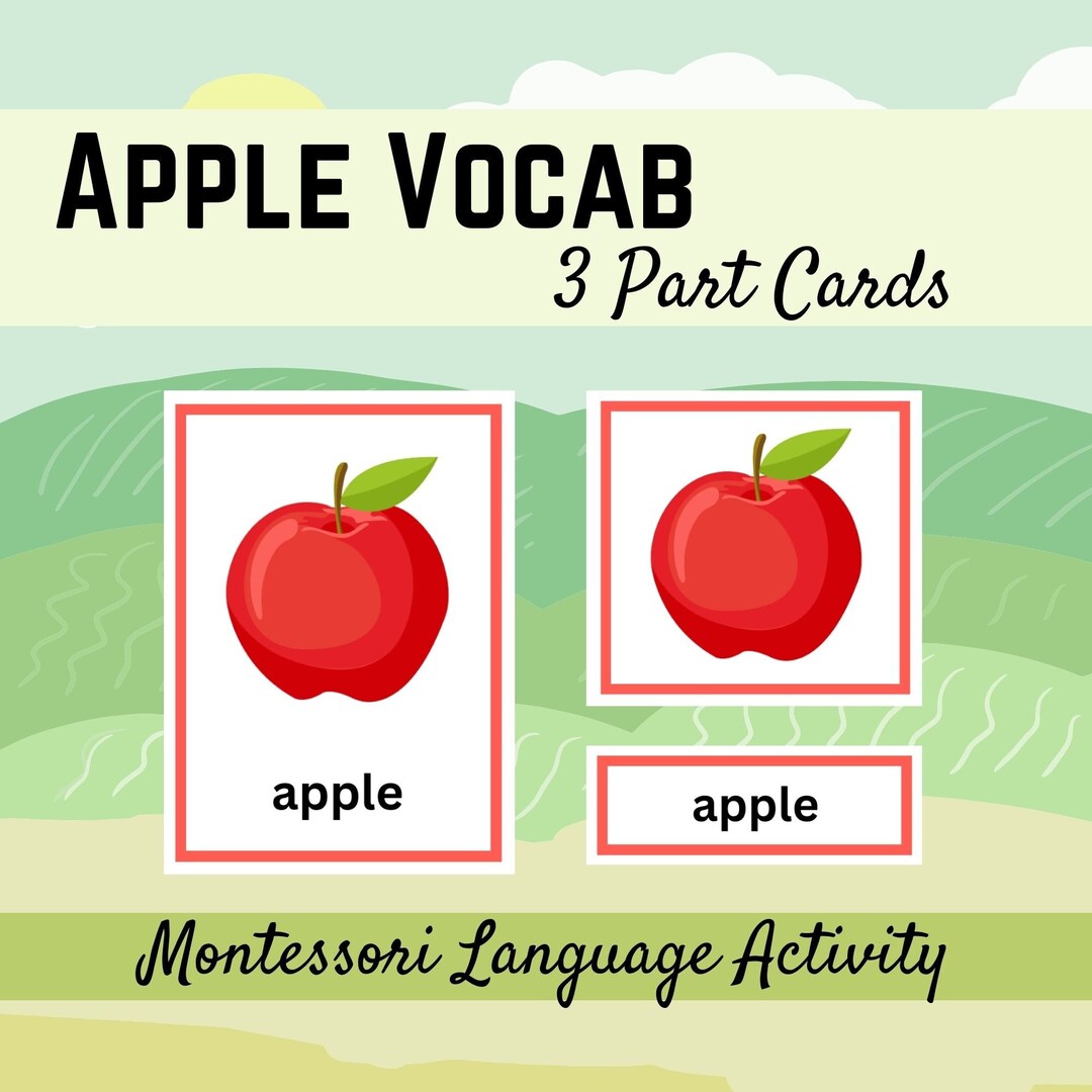 Apple Vocabulary 3 Part Cards | Montessori Language | Parts of the ...