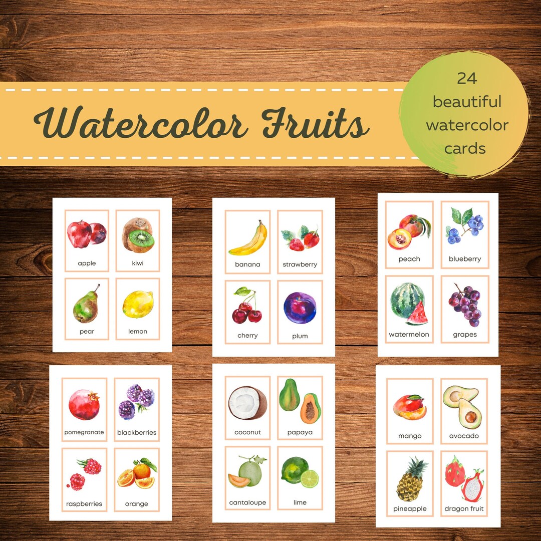 Fruit Flashcards | Watercolor Fruit | Educational | Montessori ...