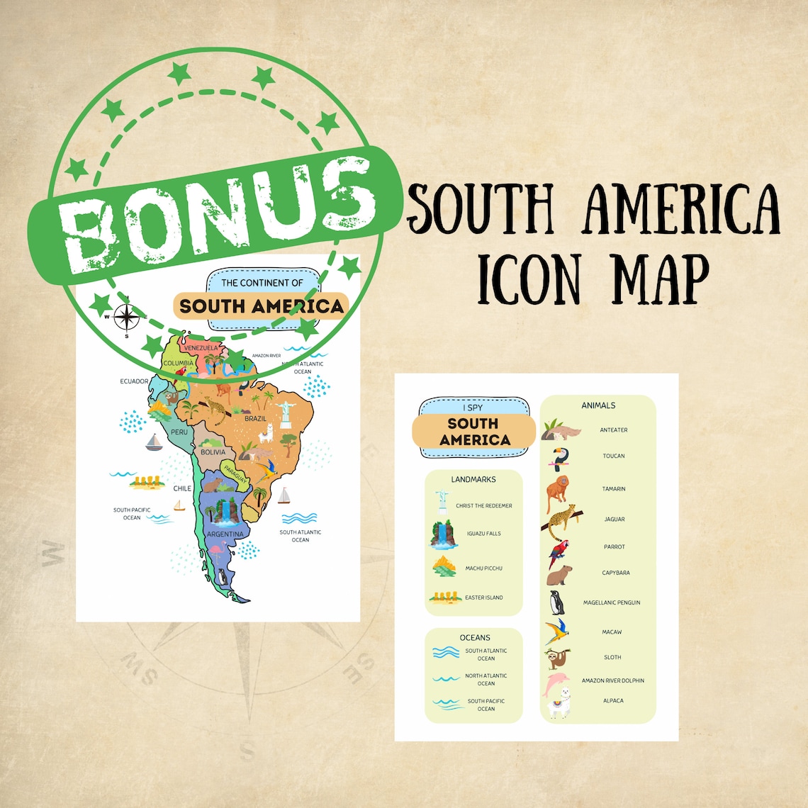 Landmarks of South America Postcards Geography Cards Educational Game ...