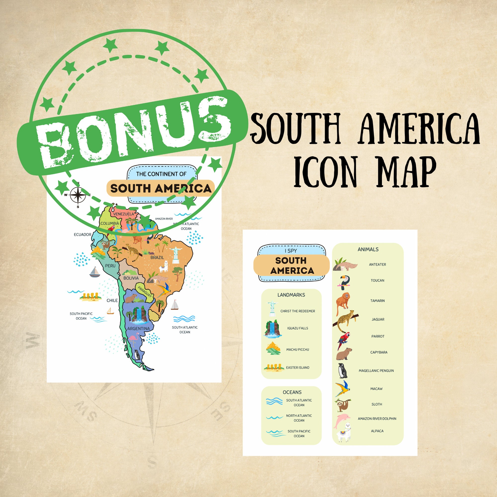 Landmarks of South America Postcards Geography Cards Educational Game ...