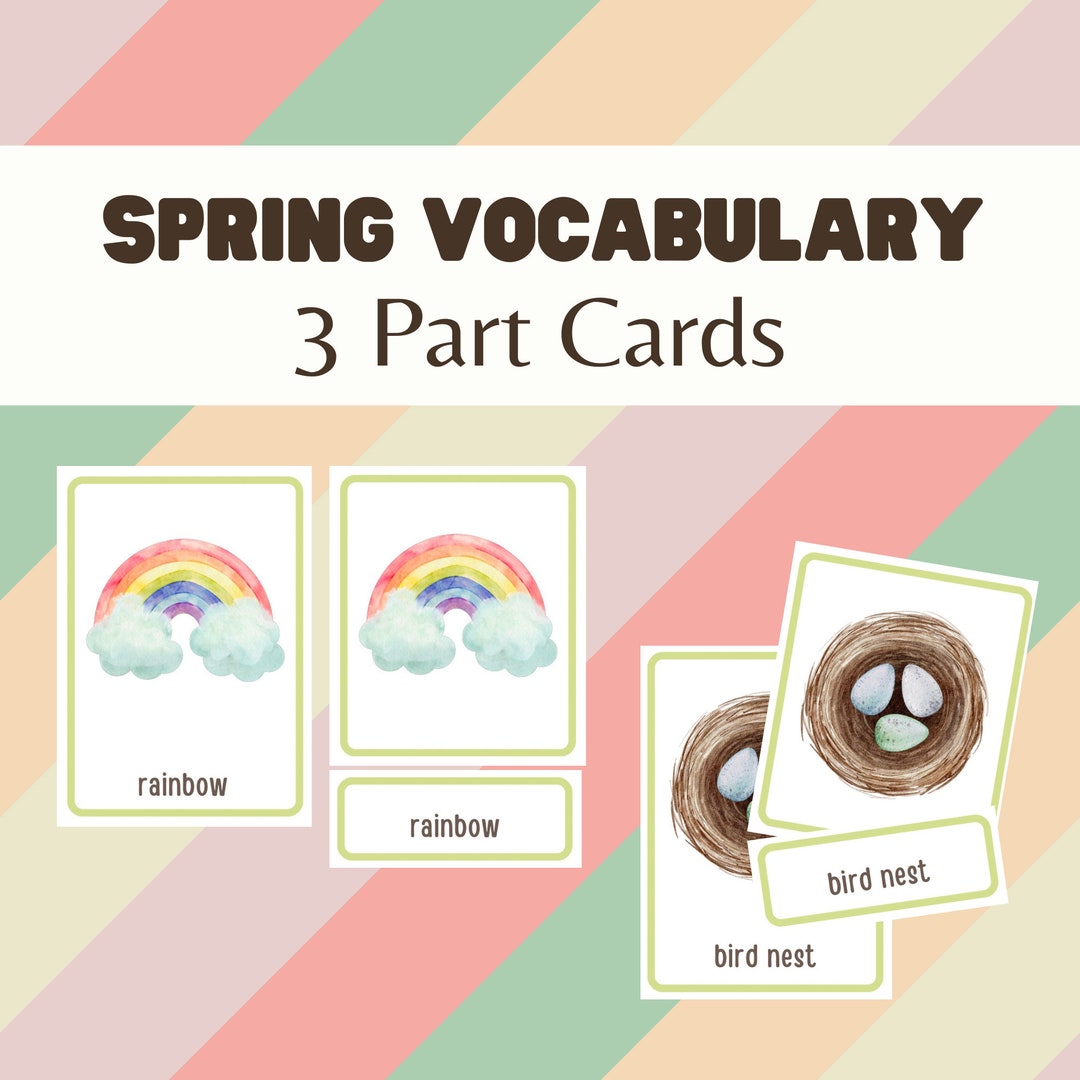 Spring Vocabulary 3 Part Cards | Montessori Language Cards | Matching ...
