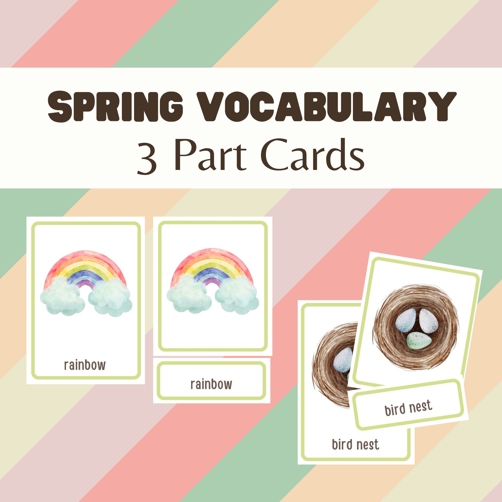 Spring Vocabulary 3 Part Cards | Montessori Language Cards | Matching ...