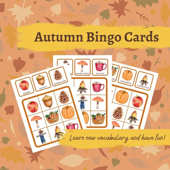 Autumn Bingo Cards Fall Bingo Cards Language Games - Etsy