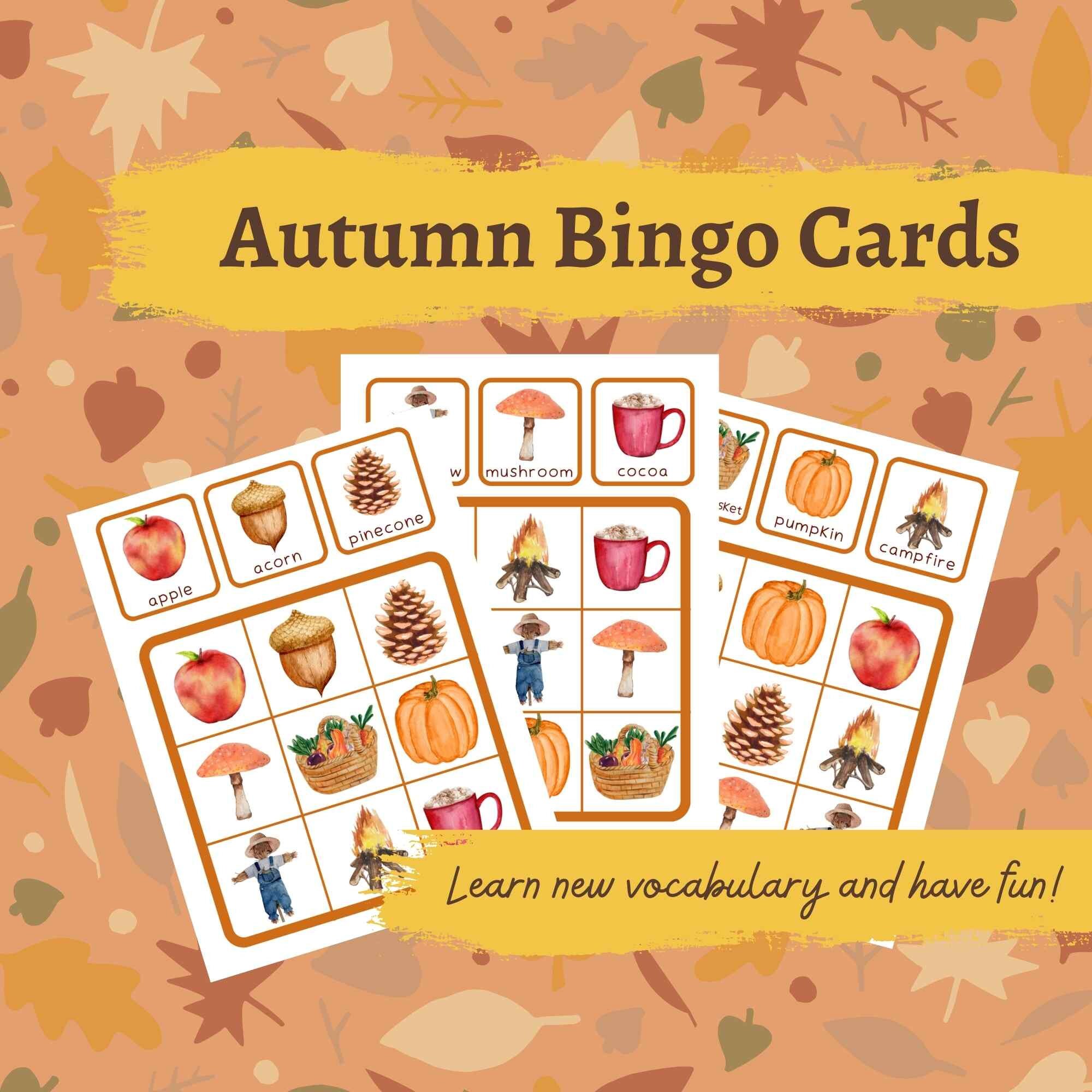 Autumn Bingo Cards | Fall Bingo Cards | Language Games | Vocabulary ...