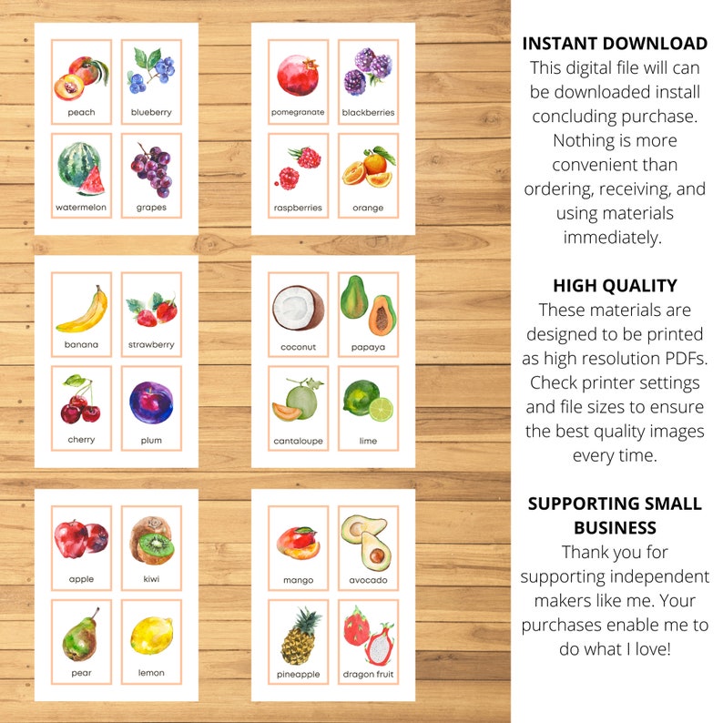 Fruit Flashcards | Watercolor Fruit | Educational | Montessori ...