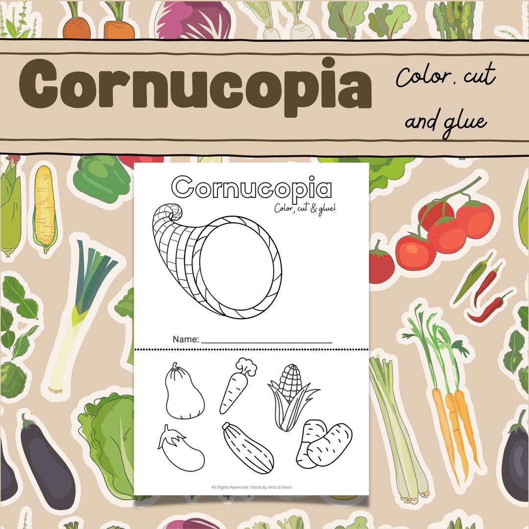 Cornucopia Color Cut and Glue Activity | Thanksgiving Worksheet ...