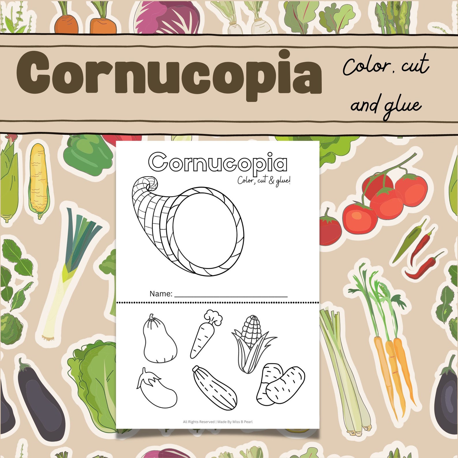 Cornucopia Color Cut and Glue Activity | Thanksgiving Worksheet ...